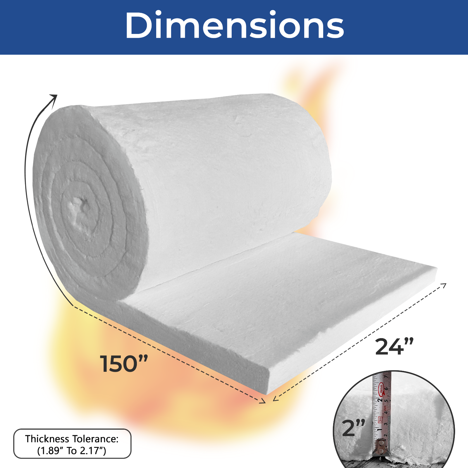 2" Ceramic Fiber Insulation Blanket 2400F 8# High Temp Insulation 24" X ...