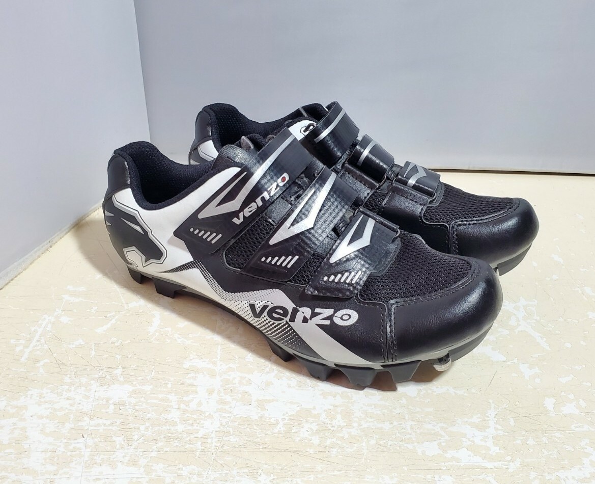 Venzo MX Three Strap Cycling Bicycle Bike Shoes Black & White, Mens US ...