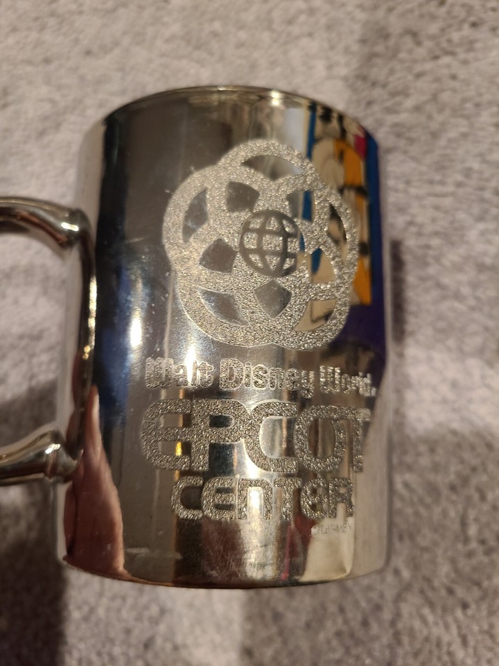 Vintage EPCOT Center Silver Chrome Metallic Coffee Mug W/ Walt Disney ...