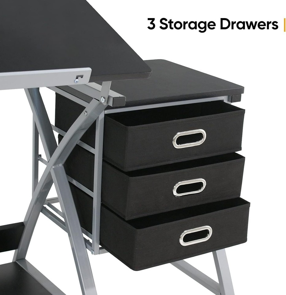 Drafting Table and Stool Set Drawing Drafting Desk w/Drawers Artists ...