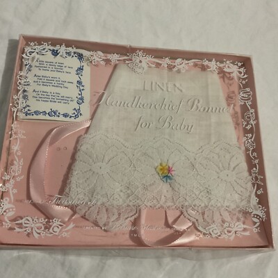Vtg Linen Handkerchief Baby Bonnet Lace Wedding Day Poem Keepsake ...