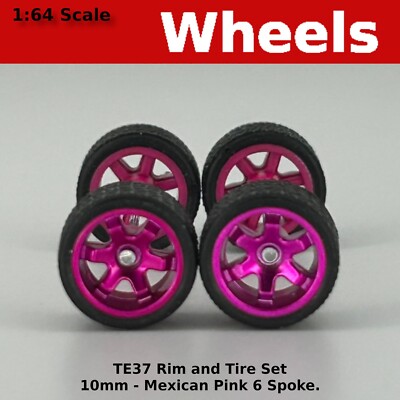 Mexican Pink TE37 6 spoke Real Riders JDM Wheels and Tires Set for Hot ...