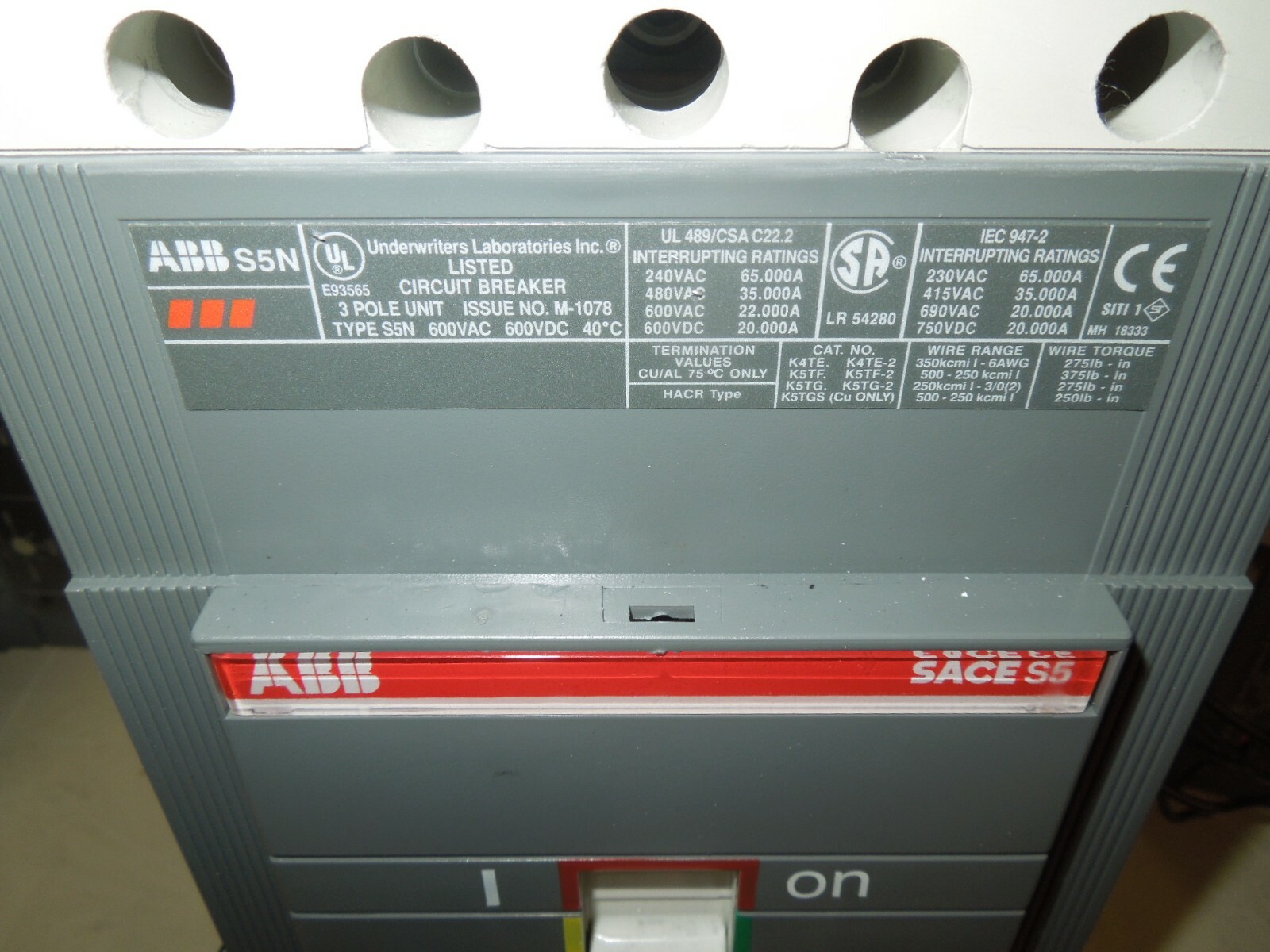 ABB SACE S5 S5N 300A 3P 600V Circuit Breaker w/ 24V Shunt Trip/Aux ...