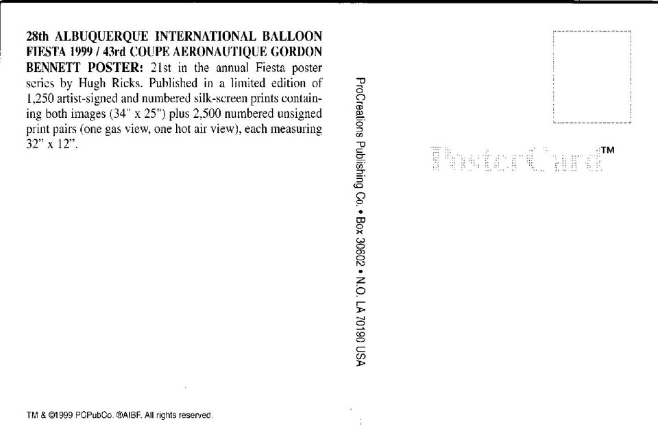 4"x6" Postcard Poster card 28th Albuquerque Balloon Fiesta 1999 Hot Air ...