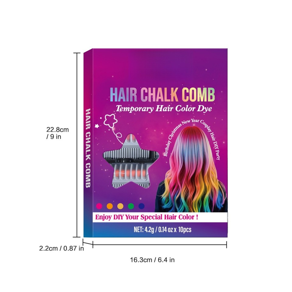 Hair Color Comb Temporary Hair Chalk Comb,10 Color Washable Hair Chalk ...