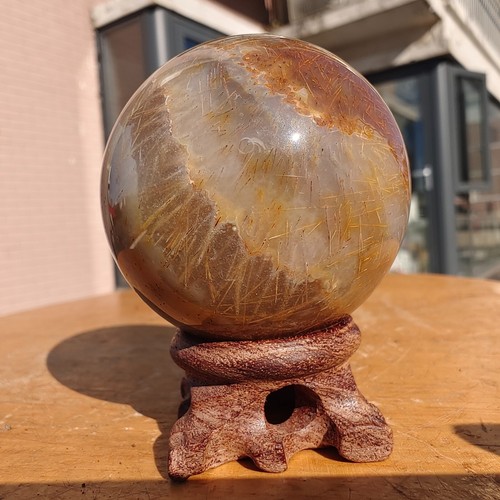 293g RARE Natural Golden Hair Rutilated Agate Crystal Ball Healing C603 | eBay