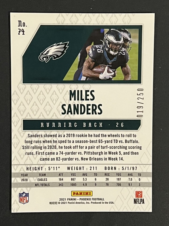 2021 Phoenix Miles Sanders Red /250 #74 Philadelphia Eagles | eBay