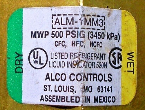 New ALCO CONTROLS ALM-1MM3 Moisture Liquid Glass Sight, 500 PSIG, 5/8 ...