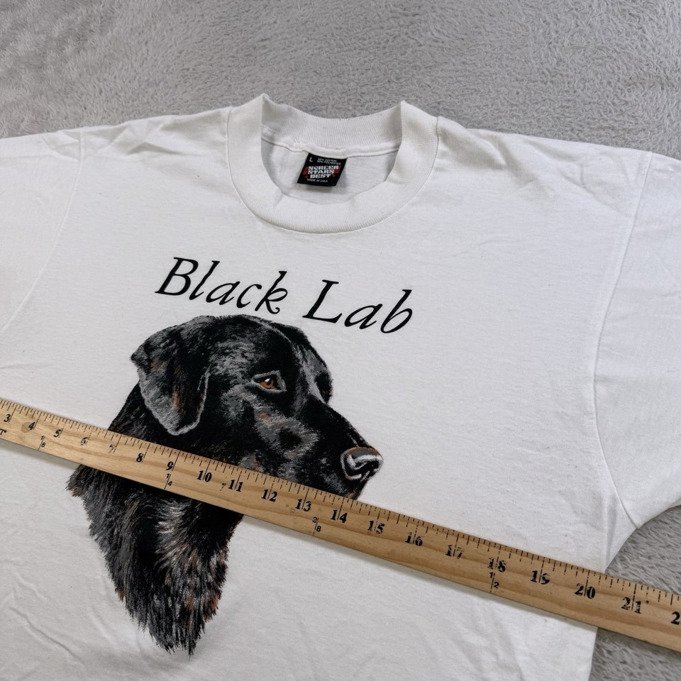 Vintage Black Lab T-Shirt Mens Large White Screen Stars Single Stitch ...