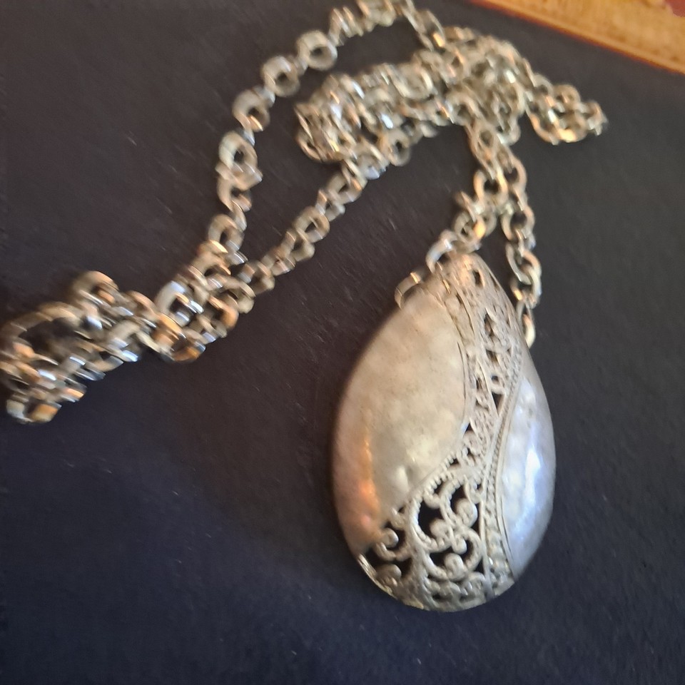 Vintage Hammered Coin Silver Drop Necklace & Chain Outstanding! | eBay