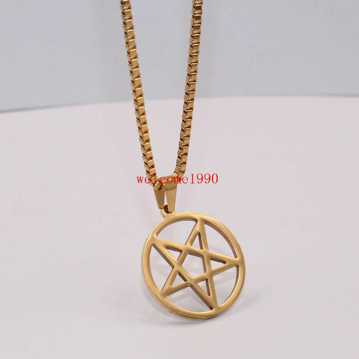 Gold Wicca Inverted Pentagram Pentacle Stainless Steel Pendant Chain ...