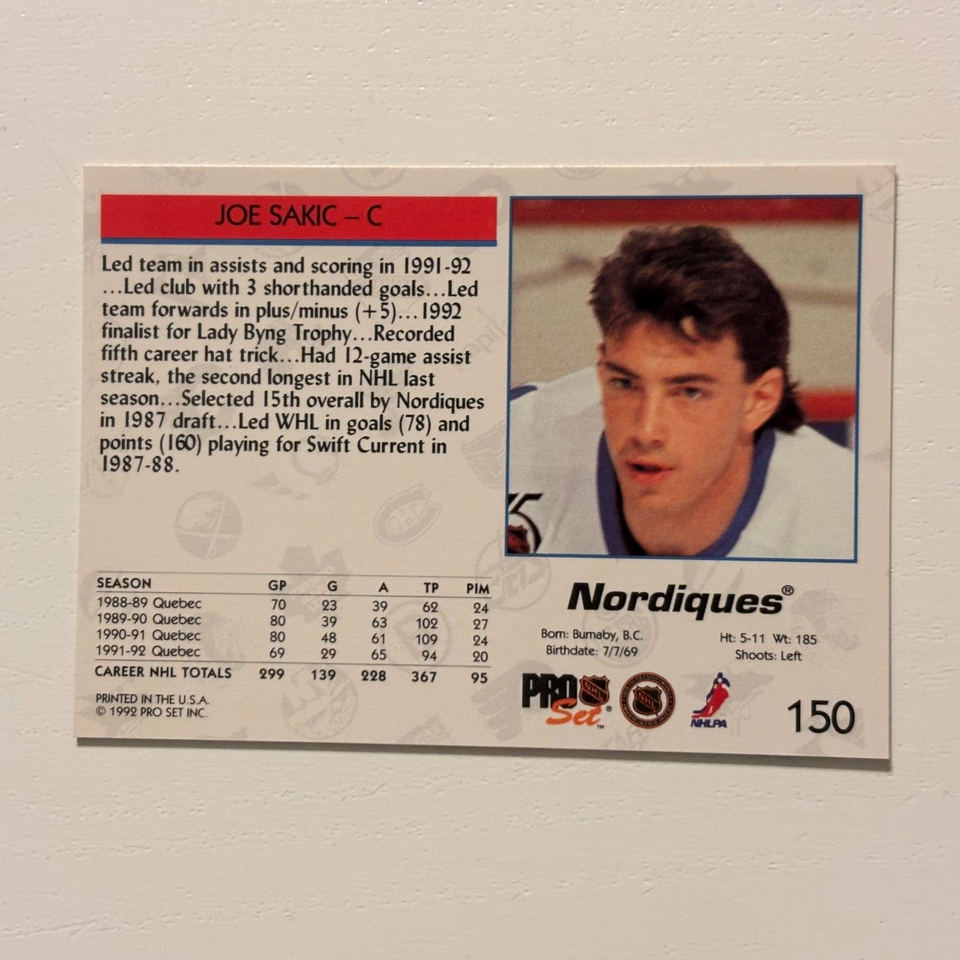 1992-93 Pro Set #150 Joe Sakic Quebec Nordiques NHL Card | eBay