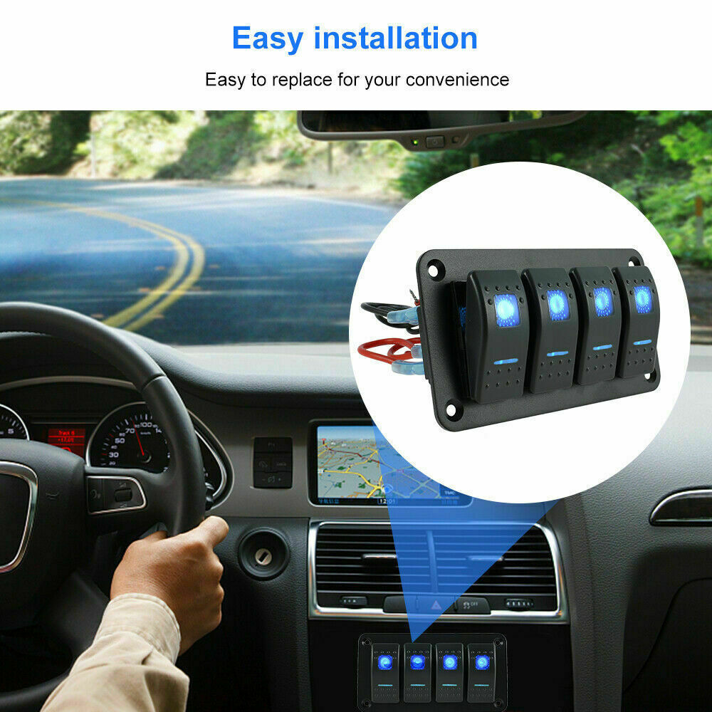 4 Gang Rocker Switch Panel Red LED Waterproof Breakers Car Marine Boat ...