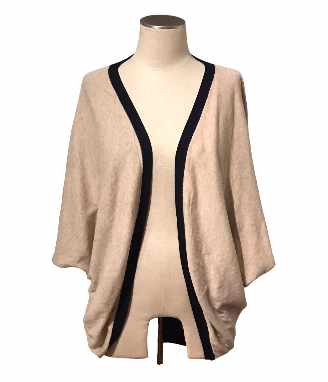 J Jill Reversible Cocoon Cardigan Sweater Navy Tan 3/4 Sleeves OSFA ...