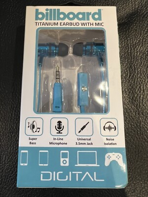 Billboard Titanium Earbuds With Mic, Super Bass, Mic, 3.5mm Jack, Blue ...