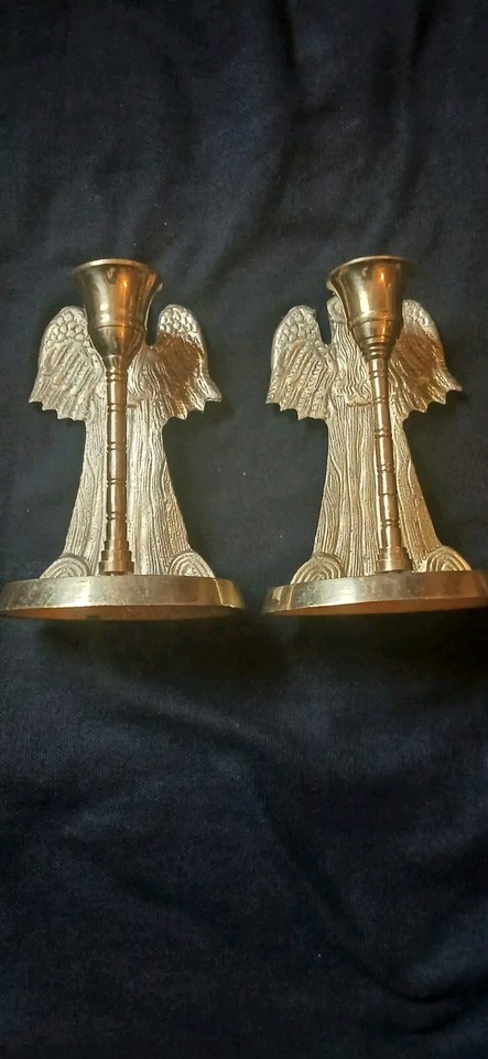 Vintage Solid Brass Angel Candle Holders-Lot Of 2 Very Nice | eBay