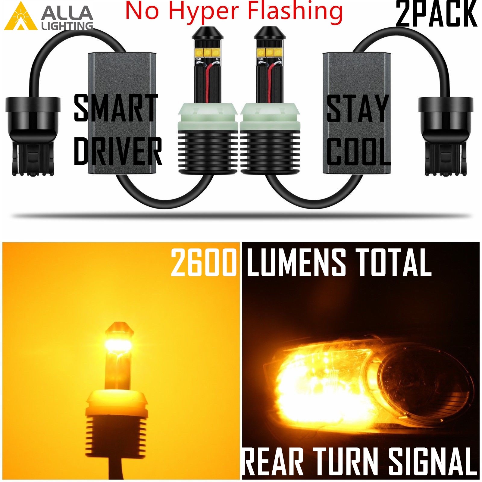 Amber 7440 7440A 7441 Canbus LED Turn Signal Light Bulb Blinker Anti ...