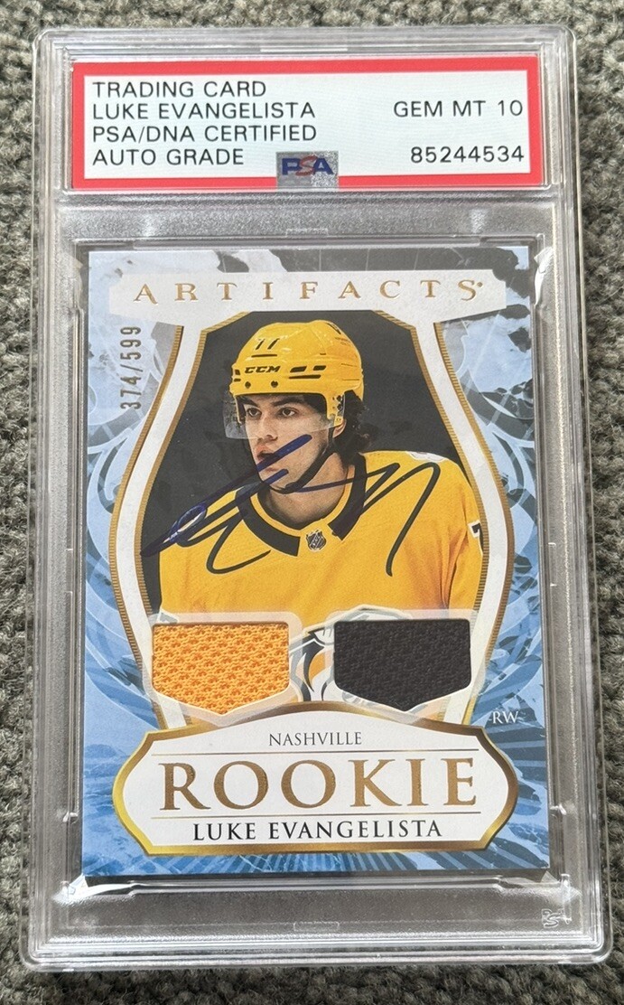 Luke Evangelista Signed 2023-24 UD Artifacts Rookie Patch Auto /599 PSA ...
