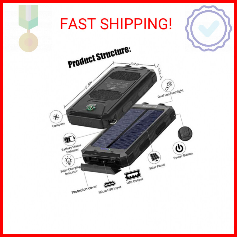 Solar Charger, 20000mAh Portable Outdoor Waterproof Solar Power Bank ...