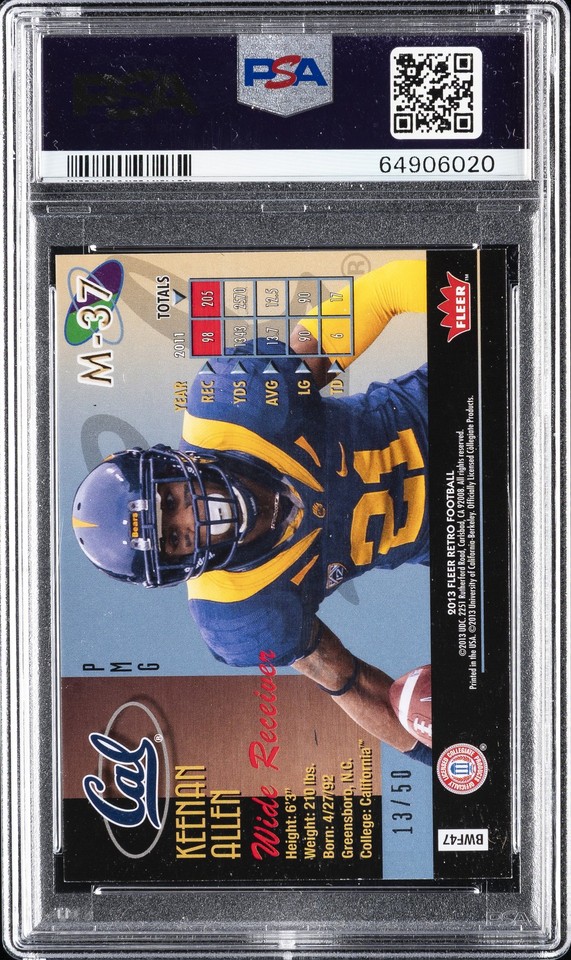 2013 FLEER RETRO 1998 METAL UNIVERSE TEAL PMG #M-37 KEENAN ALLEN 13/50 ...