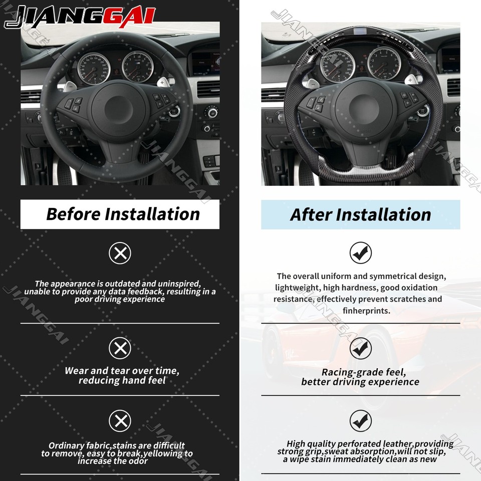 Carbon Fiber Perforated Leather LED Steering Wheel For BMW E60 E61 E63 ...