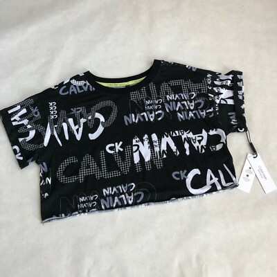 NWT Calvin Klein T-Shirt CK Logo Crop Top Shirt Black White S M L | eBay