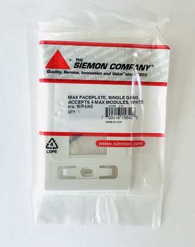 SIEMON MX-FP-S-04-02 MAX-MODULE FACE-PLATE WHITE Open Box Pack (sealed ...