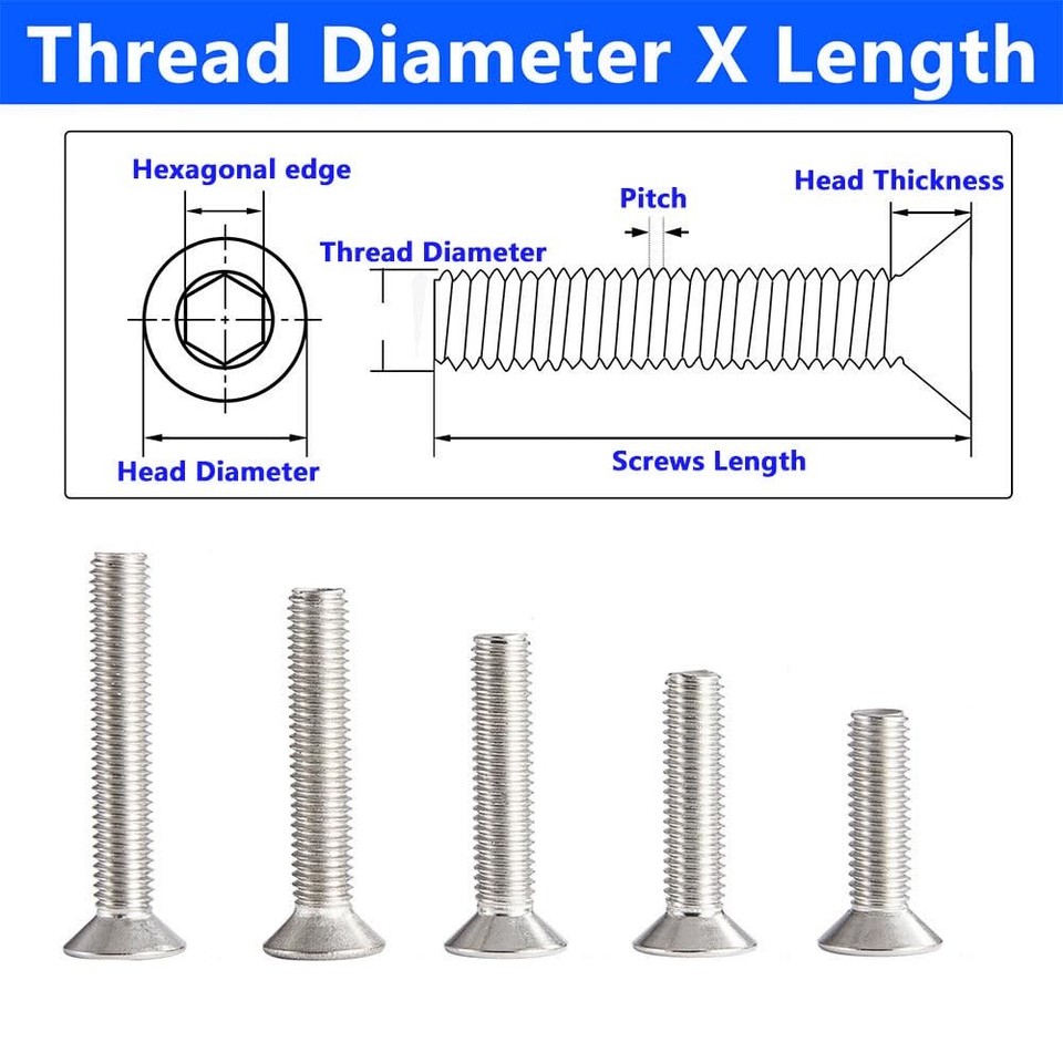 M6 x 16mm Metric Hex Socket Cap Screws 304 Stainless Steel Flat Head ...