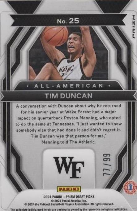Las mejores ofertas en 2024 Panini Prizm Draft Picks - #25 Tim Duncan ...