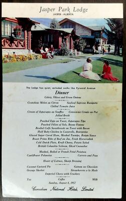1957 Original Menu JASPER PARK LODGE Canadian National Hotels Alberta ...