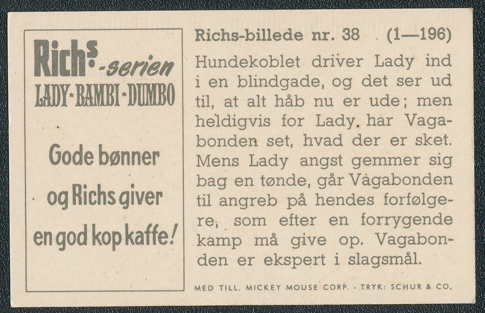 1956 RICH'S COFFEE WALT DISNEY LADY BAMBI DUMBO DUTCH TRADING CARD #38 ...