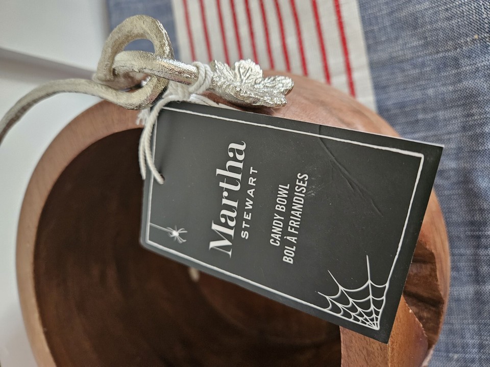 Martha Stewart Halloween Bat Batty Wooden Candy Bowl Metal Handle 2024 ...
