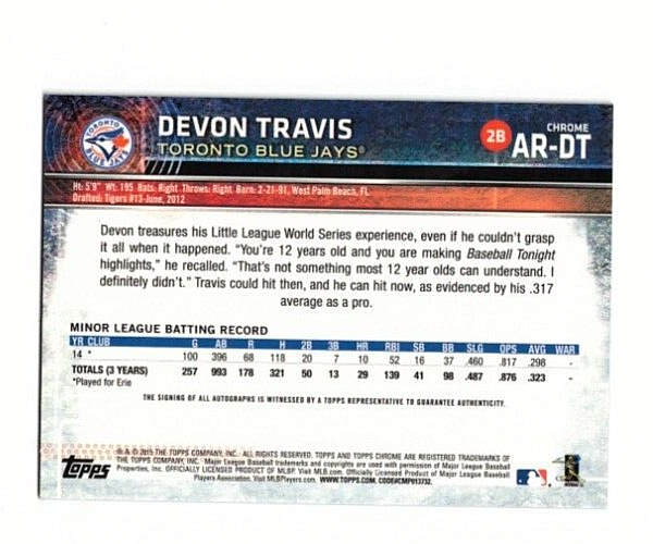 DEVON TRAVIS 2015 Topps Chrome Autograph--Toronto Blue Jays | eBay