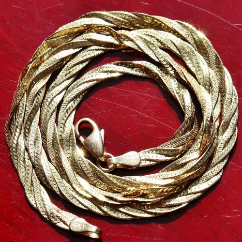 14k yellow gold necklace Italian 18.0" braided herringbone chain ...