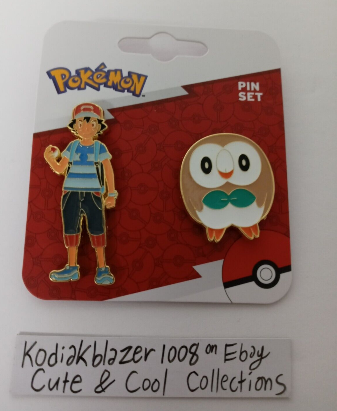 NEW 2" Ash Ketchum & 1" Rowlet EXCLUSIVE Pokemon Sun & Moon Enamel ...