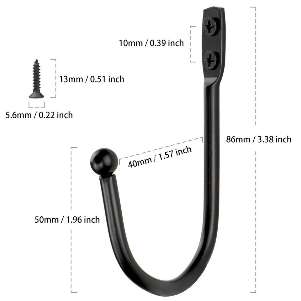 Black Single Hooks Wall Mount Small Wrought Iron Hook Utility ...