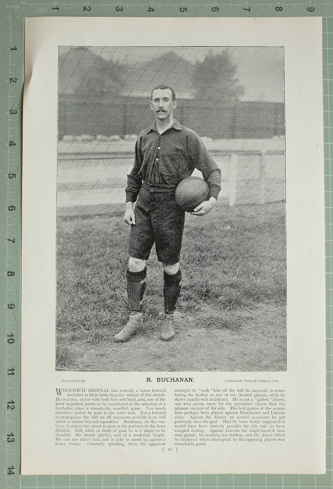 1896 ORIGINAL SPORTING PRINT & TEXT FOOTBALL ~ R. BUCHANAN WOOLWICH ...