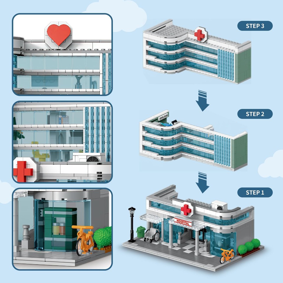 City Hospital Toy Building Set with LED Lighting, with Lego, Modular ...