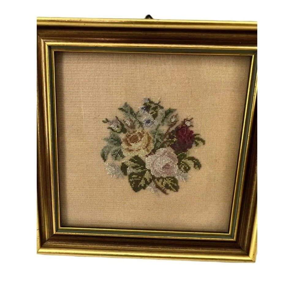 Vintage Austrian Micro Needlepoint Petit Point Floral Framed Set of 2 ...