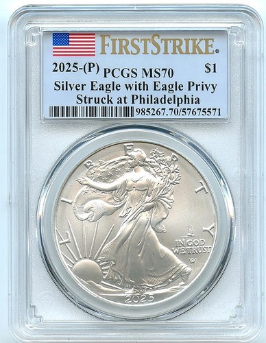 2025-(P) Silver Eagle with Eagle Privy, PCGS MS70 First Strike ...