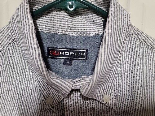 Roper Border Western Cowboy Blue & White Stripe Button Down Shirt Size Medium | eBay