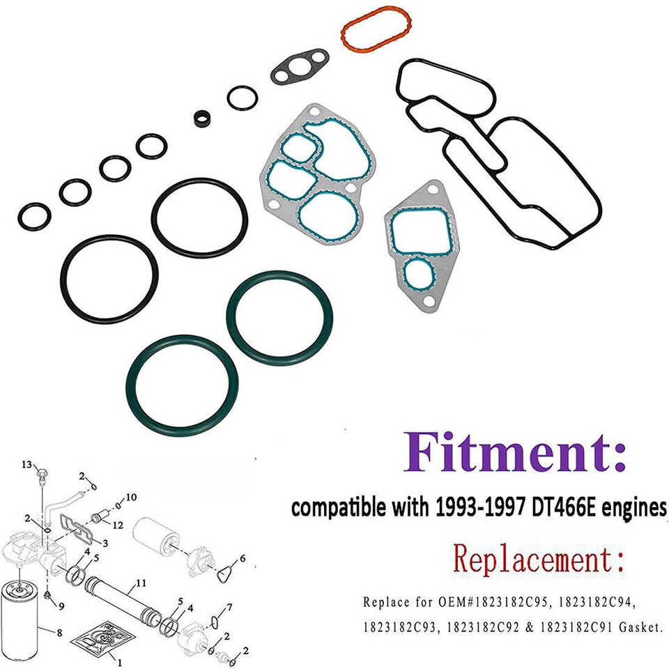 Engine Oil Cooler Gasket Kit for Navistar International DT466E 431270 ...