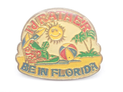 I’d Rather Be In Florida Sun Beach Ball Palm Trees Vintage Lapel Pin | eBay