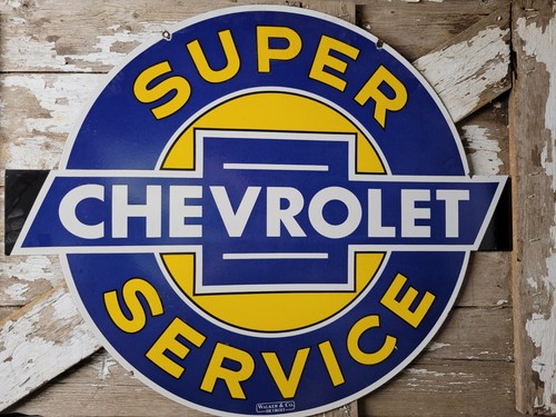 VINTAGE CHEVROLET PORCELAIN SIGN 36" CHEVY SUPER SERVICE DEALERSHIP ...