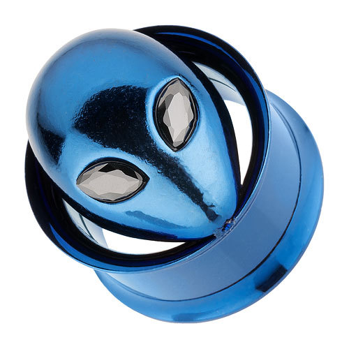 Flesh Tunnel Ear Plug 3D Alien Blue Black Crystal Eyes | eBay