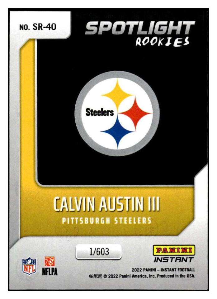 CALVIN AUSTIN II RC 2022 Panini Instant Spotlight ROOKIE /603 #BW40 Ste ...