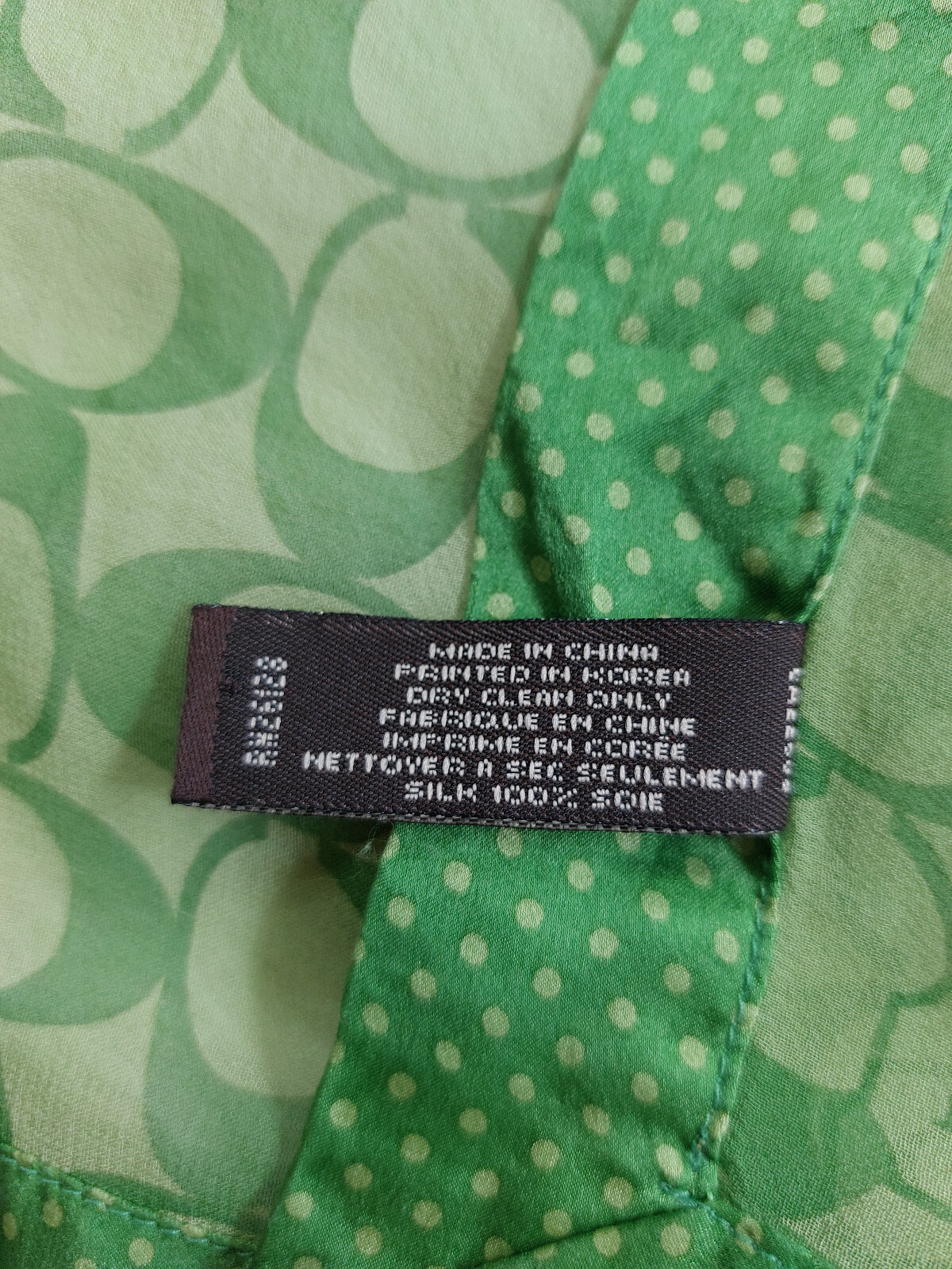 Coach Green Signature Pattern Silk Handkerchief/ Neck… - Gem