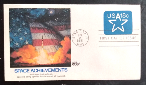 SPACE ACHIEVEMENTS ROCKET LAUNCH FLAG 1981 EMBOSSED ENVELOPE FLEETWOOD ...