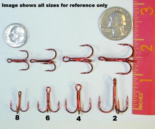 50 Red Treble Hooks 2X strong size #8 Round Bend lures bait Stinger ...