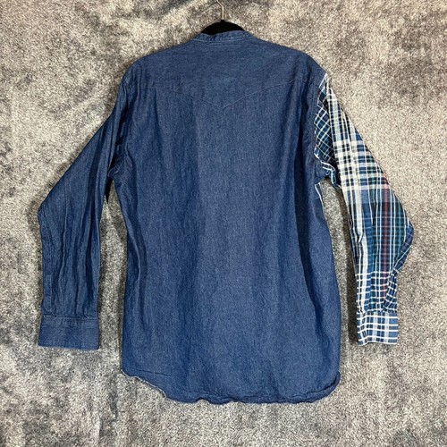 Vintage Wrangler Button Up Shirt Mens 16.5 35 Denim Two Tone Plaid ...
